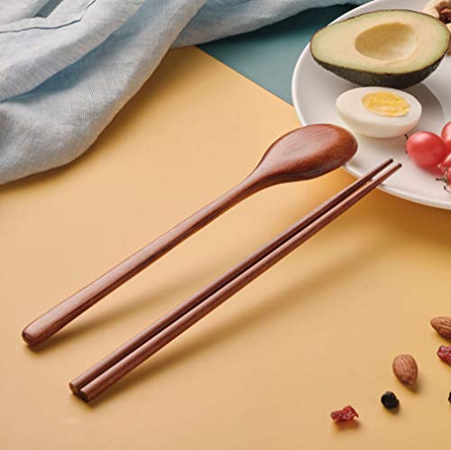 Ecloud Shop Wooden Spoon Chopsticks Sets Korean Dinnerware Combinations Chopsticks and Spoons Set for Home Kitchen or Restaurant (2 Pairs)