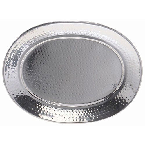 HUBERT® Serving Tray with Hammered Finish Stainless Steel Oval - 15" L x 11" W x 1" H