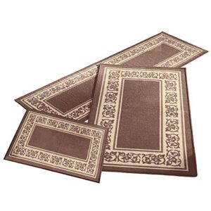 madison home floral border 3 piece rug set, sand