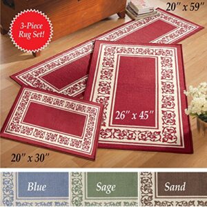 Madison Home Floral Border 3 Piece Rug Set, Sand