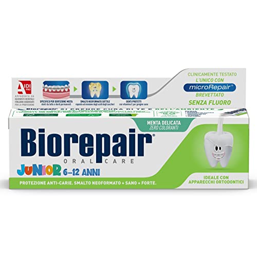 Biorepair: Oral Care Junior 7-14 Years Toothpaste, Fluoride Free, with Mint Extract - 2.53 Fluid Ounces (75ml) Tube [ Italian Import ]