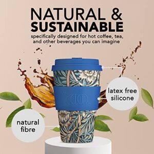 Reusable Coffee Cups with Lids, Natural Fiber Coffee Mug and Travel Cup, Food-Grade Coffee Travel Mug, 14oz, William Morris Lily- Ecoffee Cup