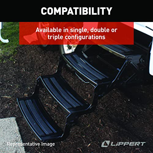 Lippert Radius 24" Single Manual RV Step Assembly, 300 lbs. Anti-Slip Steps, Compact One-Hand Expand or Collapse, Black Powder Coat, Travel Trailers, 5th Wheels, Campers - 432678