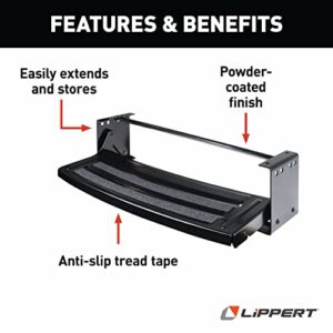 Lippert Radius 24" Single Manual RV Step Assembly, 300 lbs. Anti-Slip Steps, Compact One-Hand Expand or Collapse, Black Powder Coat, Travel Trailers, 5th Wheels, Campers - 432678