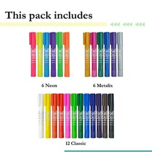 The Pencil Grip Kwik Stix Solid Tempera Paints, Thin Stix Paint Pens, Super Quick Drying, 6 Neon, 6 Metalix & 12 Classic Vibrant Colors - 24 Pack - TPG-620