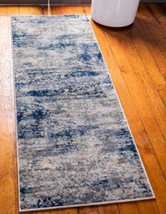 unique loom mystic collection area rug - seine (2'x 6' runner, navy blue/ beige)