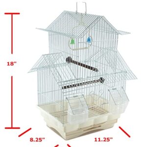 Small White 18-inch Bird CAGE for Small Finch Quaker Parrots Cockatiels Green Cheek Conure Perfect Bird Travel Cage and Hanging Bird House