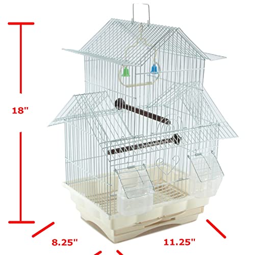 Small White 18-inch Bird CAGE for Small Finch Quaker Parrots Cockatiels Green Cheek Conure Perfect Bird Travel Cage and Hanging Bird House