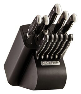 sabatier self-sharpening 12-piece forged triple rivet knife block set with edgekeeper technology, high-carbon stainless steel kitchen knives, razor-sharp knife set with wood block, black