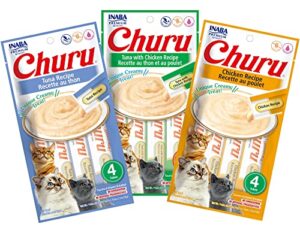 inaba churu lickable creamy purée cat treats 3 flavor variety pack of 12 tubes