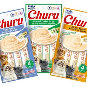 INABA Churu Lickable Creamy Purée Cat Treats 3 Flavor Variety Pack of 12 Tubes