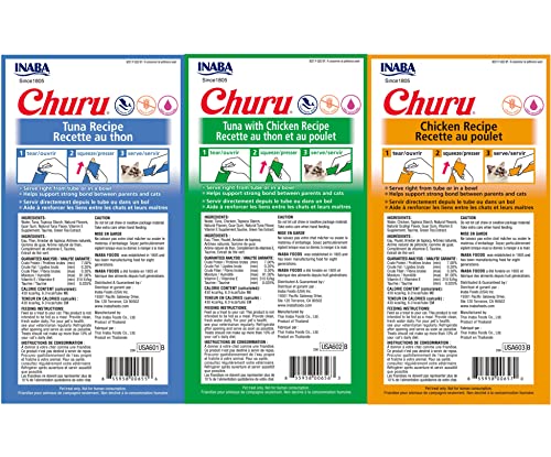 INABA Churu Lickable Creamy Purée Cat Treats 3 Flavor Variety Pack of 12 Tubes