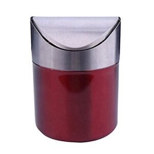 sundarling stainless steel mini countertop trash bin 1.5l car dust bin swing lid kitchen worktop trash can (red)