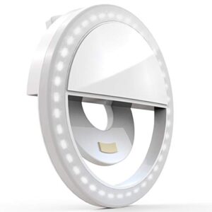 auxiwa clip on selfie ring light [rechargeable battery] with 36 led for smart phone camera round shape, white