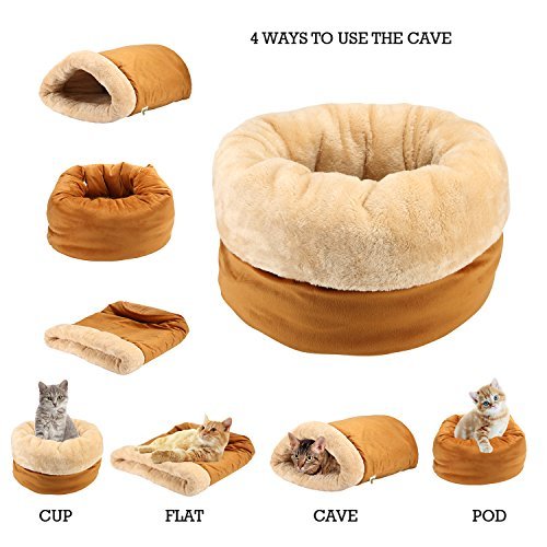 Pet Magasin Self Warming Cat Cave Bed with 4-Way Cat Hideaways