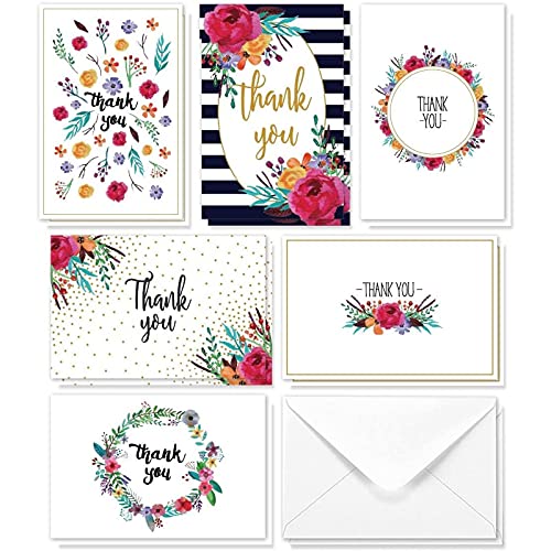 Juvale Assorted Floral Thank You Blank Cards with Envelopes (4x6 In, 48 Pack)