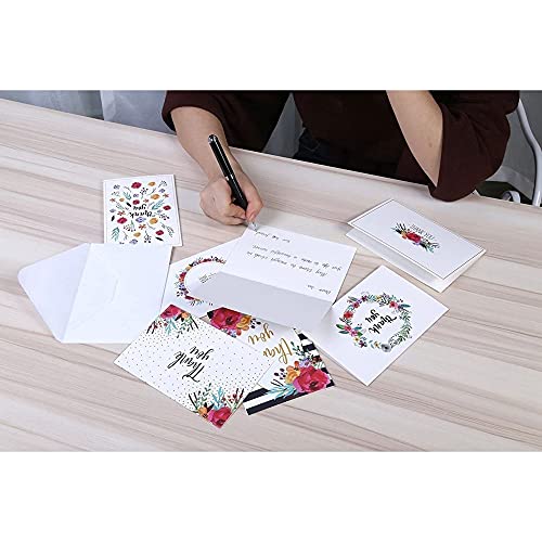 Juvale Assorted Floral Thank You Blank Cards with Envelopes (4x6 In, 48 Pack)