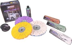 zephyr custom polishing products super shine x aluminum polishing kit with buffing pads and polishing compound, for big rigs, pontoons, and aluminum wheels