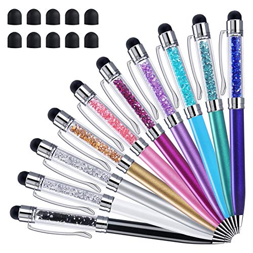 Stylus Pens for Touch Screens, ChaoQ 2 in 1 Crystal Stylus Ballpoint Pen (10-Pack), 1.0mm Medium Point (Black Ink), with 10 Replaceable Rubber Tips