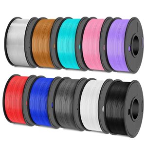 petg 2500g 3d printer filament bundle multicolor, sunlu strong petg filament 1.75mm, neatly wound filament 2.5kg, 250g spool, 10 pack, black+white+grey+blue+red+purple+pink+cyan+coffee+transparent