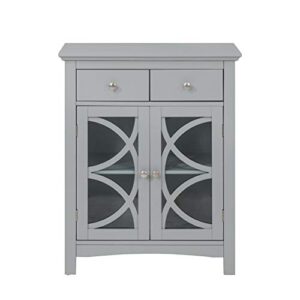 glitzhome 32.5 Inch Free Standing Storage Cabinet Wooden Floor Cabinet Accent Display with Double Doors and Drawer Bathroom Furniture Grey