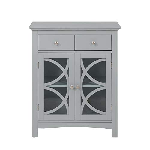 glitzhome 32.5 Inch Free Standing Storage Cabinet Wooden Floor Cabinet Accent Display with Double Doors and Drawer Bathroom Furniture Grey