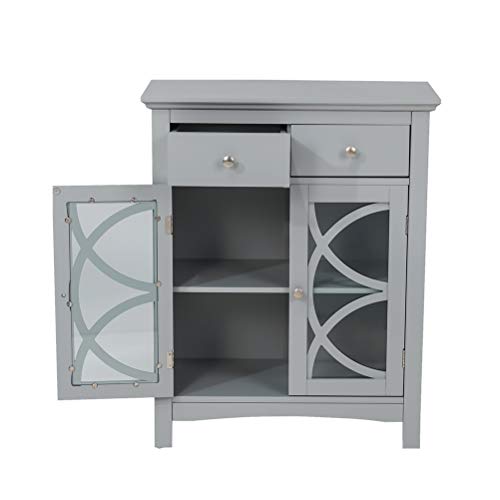 glitzhome 32.5 Inch Free Standing Storage Cabinet Wooden Floor Cabinet Accent Display with Double Doors and Drawer Bathroom Furniture Grey