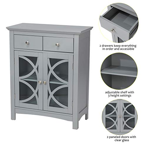 glitzhome 32.5 Inch Free Standing Storage Cabinet Wooden Floor Cabinet Accent Display with Double Doors and Drawer Bathroom Furniture Grey