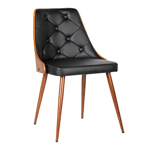 Armen Living Lily Dining Chair in Black Faux Leather and Walnut Wood Finish 20 x 31 x 23