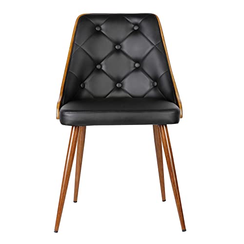 Armen Living Lily Dining Chair in Black Faux Leather and Walnut Wood Finish 20 x 31 x 23