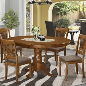 EAST WEST FURNITURE 5 Pc set Portland Dining Table having 18 inch Leaf and 4 Cushiad Kitchen Chairs in Saddle Brown