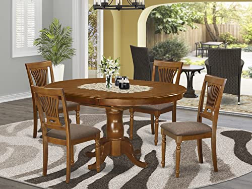 EAST WEST FURNITURE 5 Pc set Portland Dining Table having 18 inch Leaf and 4 Cushiad Kitchen Chairs in Saddle Brown