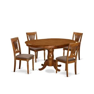 EAST WEST FURNITURE 5 Pc set Portland Dining Table having 18 inch Leaf and 4 Cushiad Kitchen Chairs in Saddle Brown