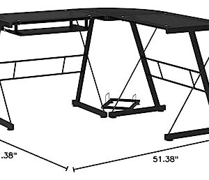 L Shaped Computer Desk,Gaming Desk Home Office Corner Desk Toughened Glass Writing Study PC Modern Executive Table with Keyboard CPU Stand for Kids Student Women Men