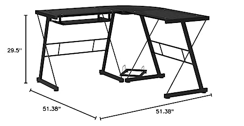 L Shaped Computer Desk,Gaming Desk Home Office Corner Desk Toughened Glass Writing Study PC Modern Executive Table with Keyboard CPU Stand for Kids Student Women Men