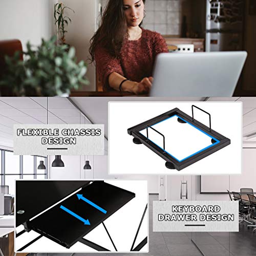 L Shaped Computer Desk,Gaming Desk Home Office Corner Desk Toughened Glass Writing Study PC Modern Executive Table with Keyboard CPU Stand for Kids Student Women Men