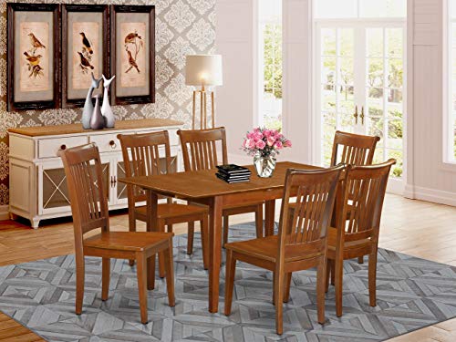 East West Furniture PSPO7-SBR-W Dining Set, 7-Pieces