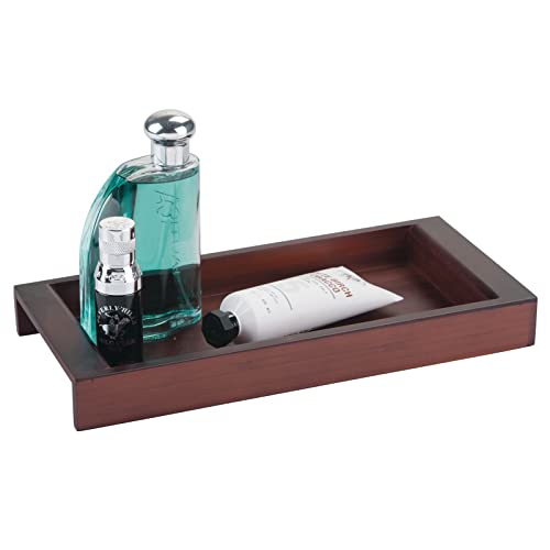 mDesign Wood Bamboo Tray Organizer for Closet Shelf and Bathroom - Watch, Cologne Bottle, and Jewelry Holder - Organizing Tray for Skincare, Towel, and Shaving Accessories, Echo Collection, Dark Brown