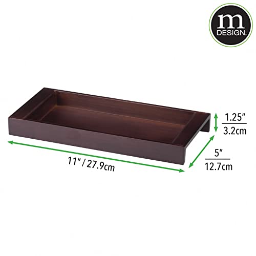 mDesign Wood Bamboo Tray Organizer for Closet Shelf and Bathroom - Watch, Cologne Bottle, and Jewelry Holder - Organizing Tray for Skincare, Towel, and Shaving Accessories, Echo Collection, Dark Brown