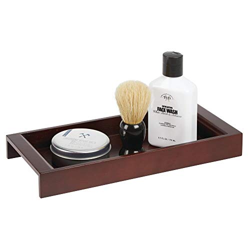 mDesign Wood Bamboo Tray Organizer for Closet Shelf and Bathroom - Watch, Cologne Bottle, and Jewelry Holder - Organizing Tray for Skincare, Towel, and Shaving Accessories, Echo Collection, Dark Brown