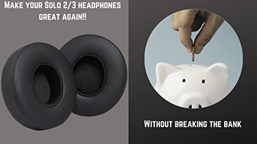 Premium Replacement Solo 3 Ear Pads/Solo 2 earpads Cushions. Compatible with Beats Solo 3 Headphones/Beats Solo 2 Headphones (Black). Premium Protein Leather | High Density Foam | Extra Thick