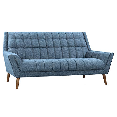 Armen Living Cobra Sofa in Blue Linen and Walnut Wood Finish, 82 x 37 x 34