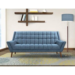 Armen Living Cobra Sofa in Blue Linen and Walnut Wood Finish, 82 x 37 x 34