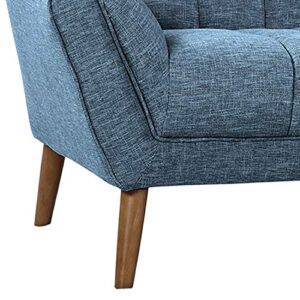 Armen Living Cobra Sofa in Blue Linen and Walnut Wood Finish, 82 x 37 x 34