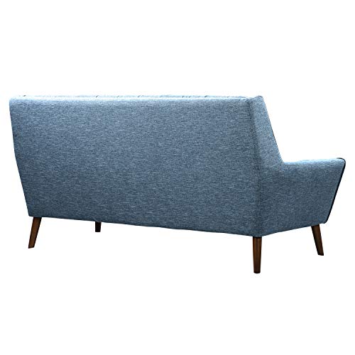 Armen Living Cobra Sofa in Blue Linen and Walnut Wood Finish, 82 x 37 x 34