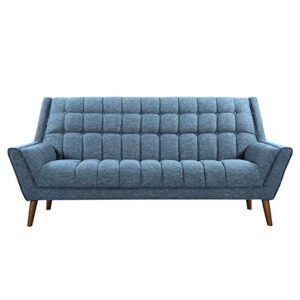 Armen Living Cobra Sofa in Blue Linen and Walnut Wood Finish, 82 x 37 x 34