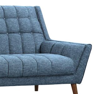 Armen Living Cobra Sofa in Blue Linen and Walnut Wood Finish, 82 x 37 x 34