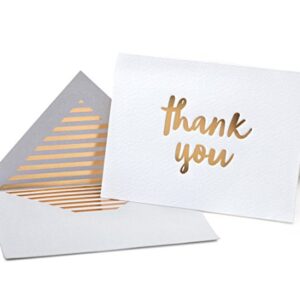 Luxury Gold Foil Letterpress Thank You Cards and Gray Envelopes 20 Pack - Opie's Paper Company (Gold)