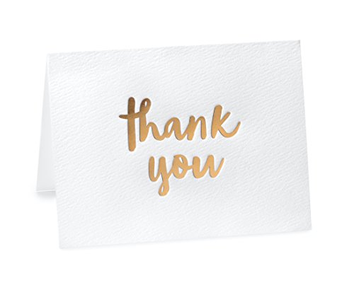 Luxury Gold Foil Letterpress Thank You Cards and Gray Envelopes 20 Pack - Opie's Paper Company (Gold)