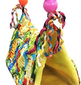 Parrot Printed Happy Hut Pet Cozzy Cage Snuggle Tent Bunk Hammock Bird Toy Toys Craft Cages Cockatiel Budgie Lovebird (Large, Yellow Print)